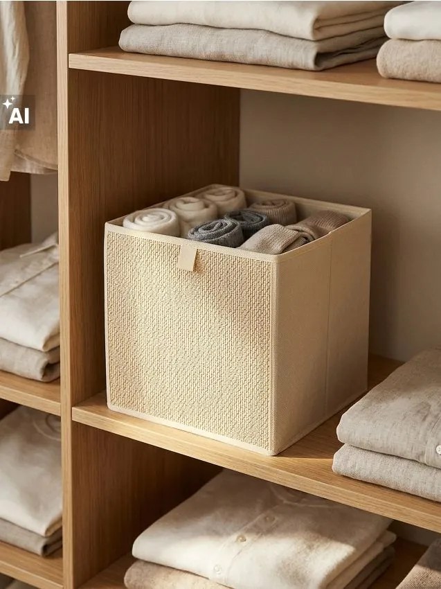 Sinsay - Úložný box s bambusovým čelem - krémová
