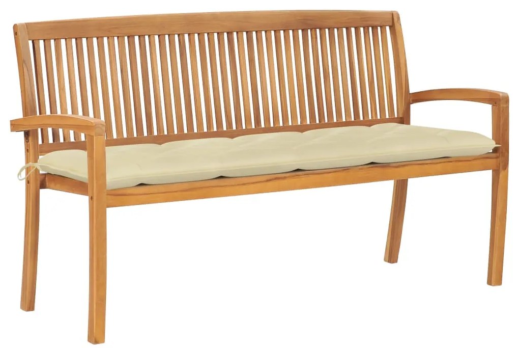Stohovatelná zahradní lavice s poduškou 159 cm masivní teak 3063323
