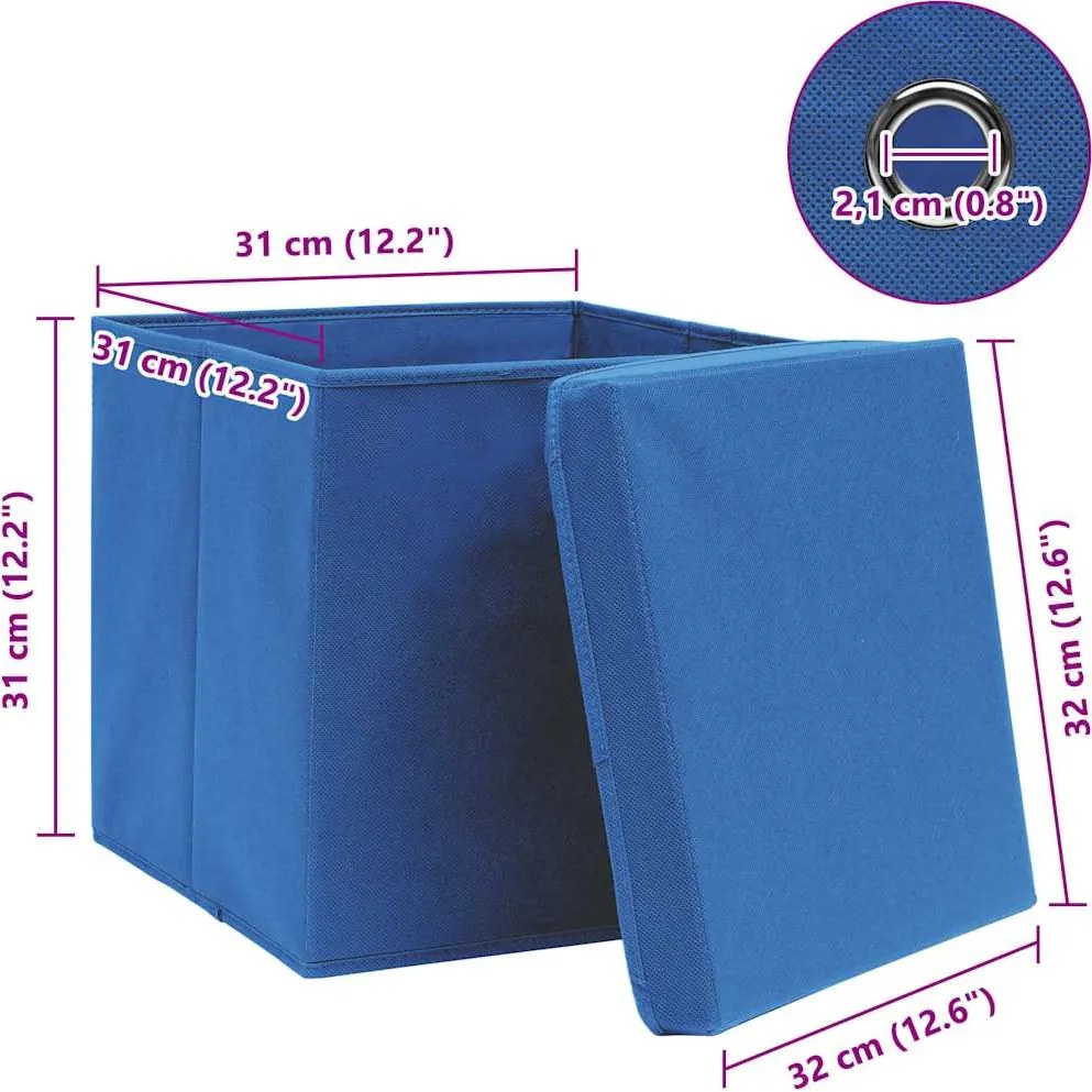 Úložné boxy s víky 4 ks modré 32 x 32 x 32 cm textil 288338