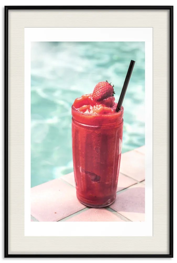 Plakát Prázdninový koktejl - jahodový studený koktejl léto u bazénu