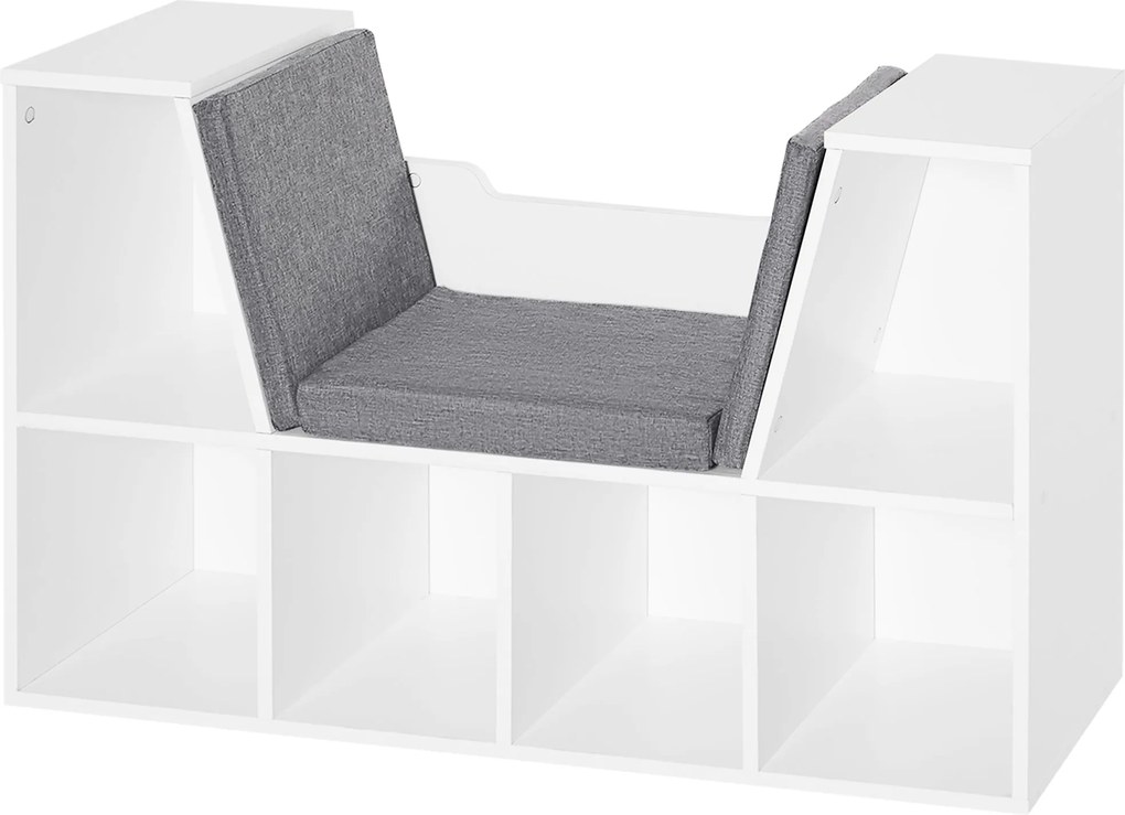 HOMCOM Knihovna se sedákem 6 kubických prvků, originální dětská knihovna, botník s polstrováním, víceúčelová 102x30x61cm