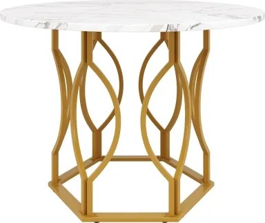 Aosom Kulatý jídelní stůl pro 4 osoby, kuchyňský stůl s MDF deskou a kovovými nohami, 100 x 76 cm, bílá+zlatá F-FC-N620P283668G