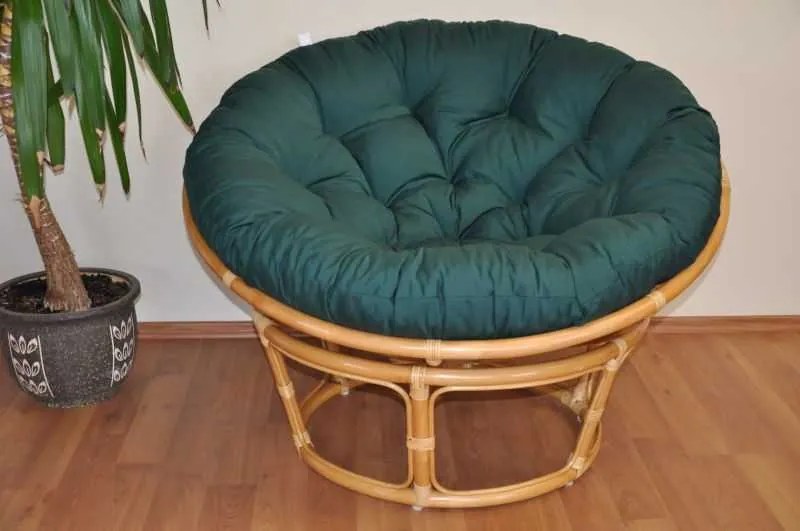 Ratanový papasan 110 cm medový polstr zelený dralon