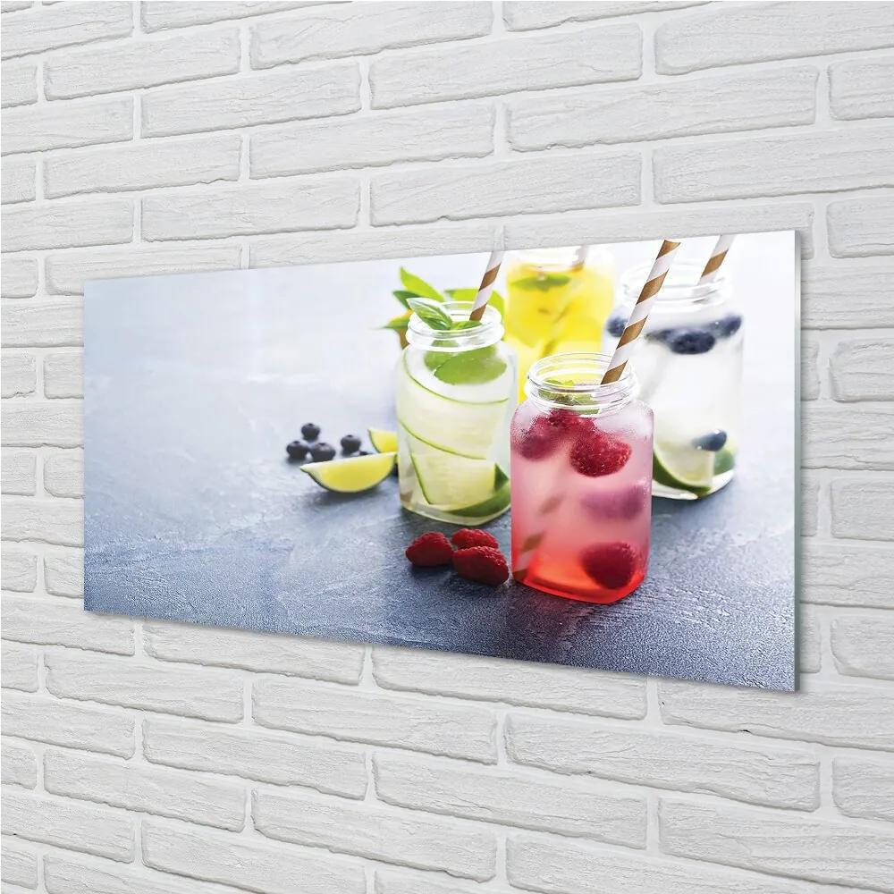 Obraz na skle Koktejl malina vápno citron 125x50 cm