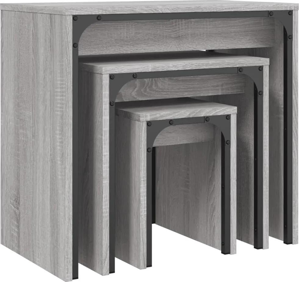 vidaXL Hnízdové konferenční stolky 3 ks šedé sonoma kompozitní dřevo [837825]