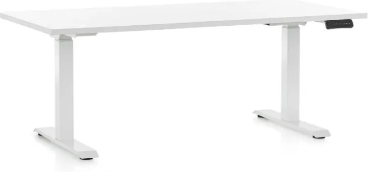 Výškově nastavitelný stůl OfficeTech D, 160 x 80 cm, bílá podnož, bílá