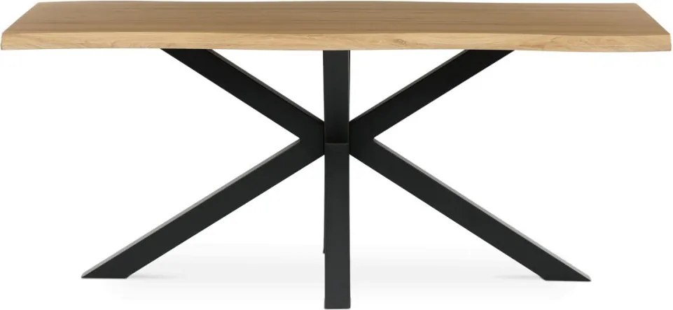 Stůl jídelní, MDF deska, kovová noha ve tvaru hvězdy, dekor divoký dub, černý lak (180 x 90) cm