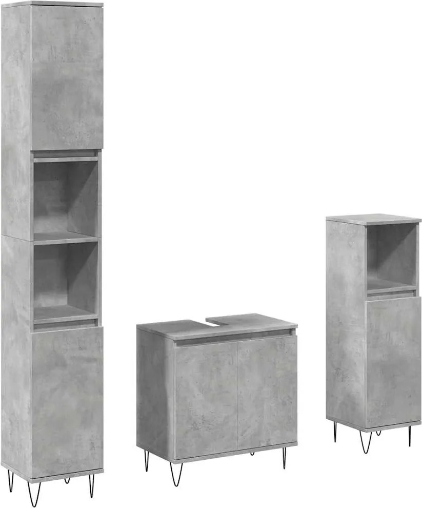 3dílný set koupelnového nábytku betonově šedý kompozitní dřevo 3324953
