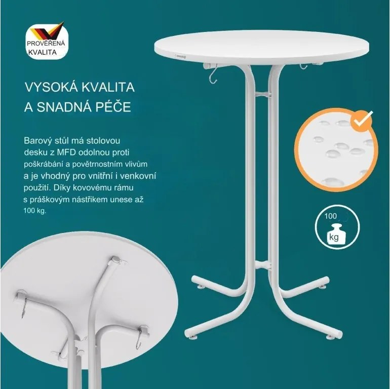 Cateringový skládací barový stůl Ofelie 70 cm bílý
