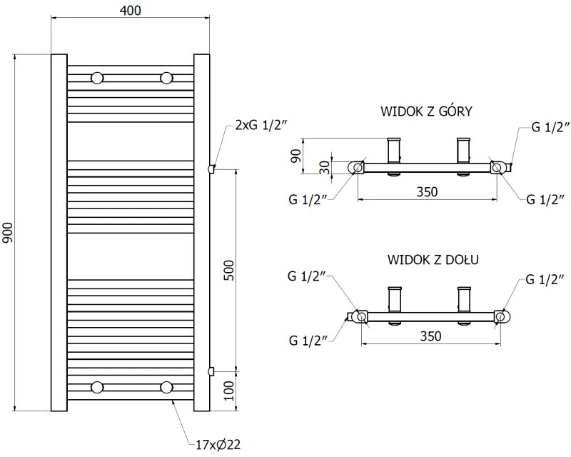 Mexen Mars, topné těleso 900 x 400 mm, 309 W, boční pravé a spodní připojení, černá, W110-0900-400-00-70-S