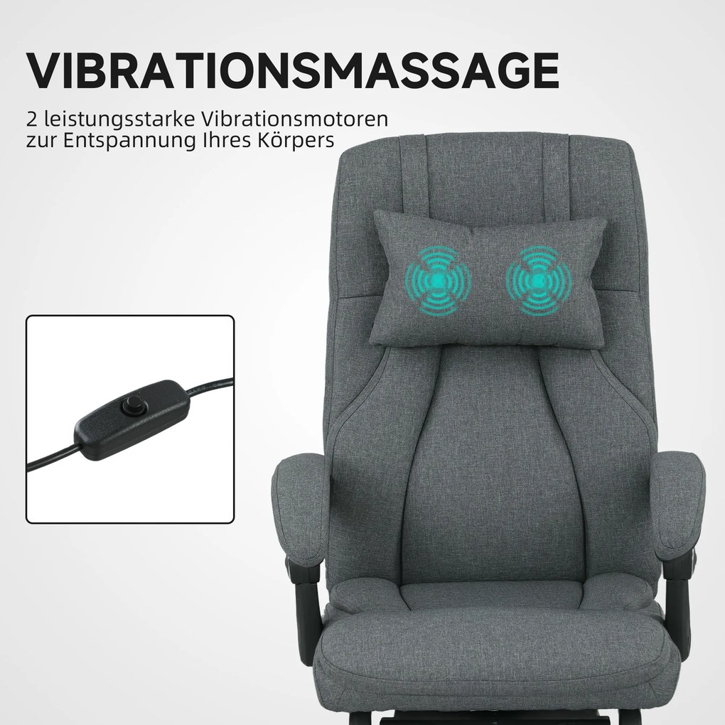 Vinsetto Masážní kancelářská židle, USB rozhraní, otočná kola, tmavě šedá