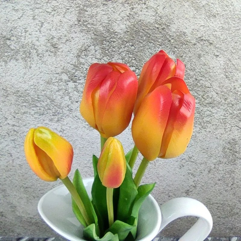 Gumové tulipány oranžové- 39 cm, svazek 5 ks