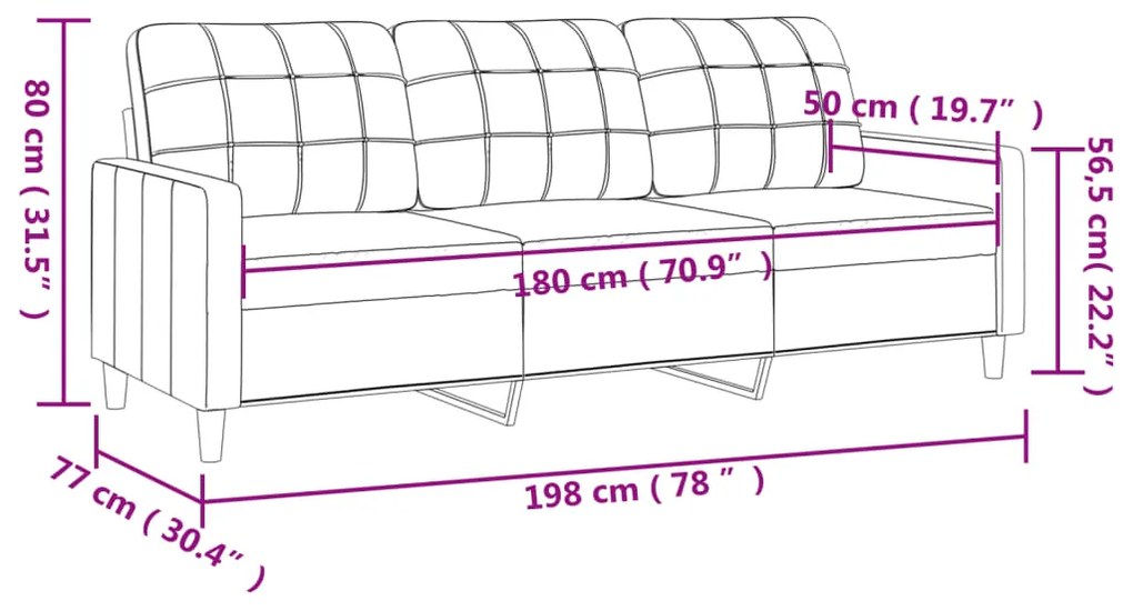 3místná pohovka vínová 180 cm textil - Default Title