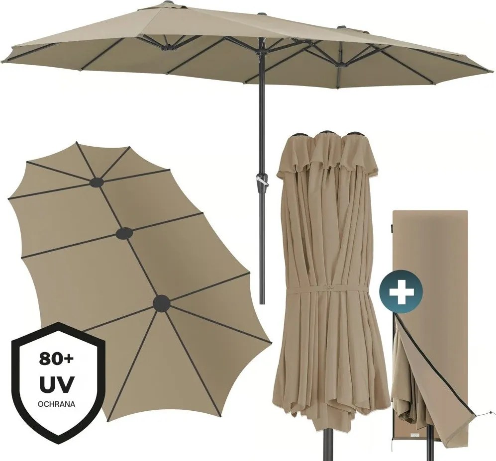 Dvojitý slunečník MIAMI, 460x270cm, hnědošedá (taupe) Kingsleeve