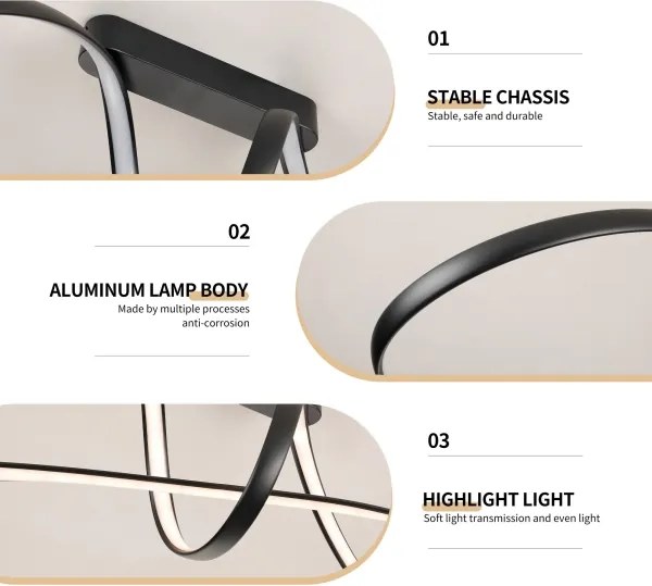Brilagi-LED Stmívatelný přisazený lustr TWISTER LED/60W/230V 3000-6000K černá+DO