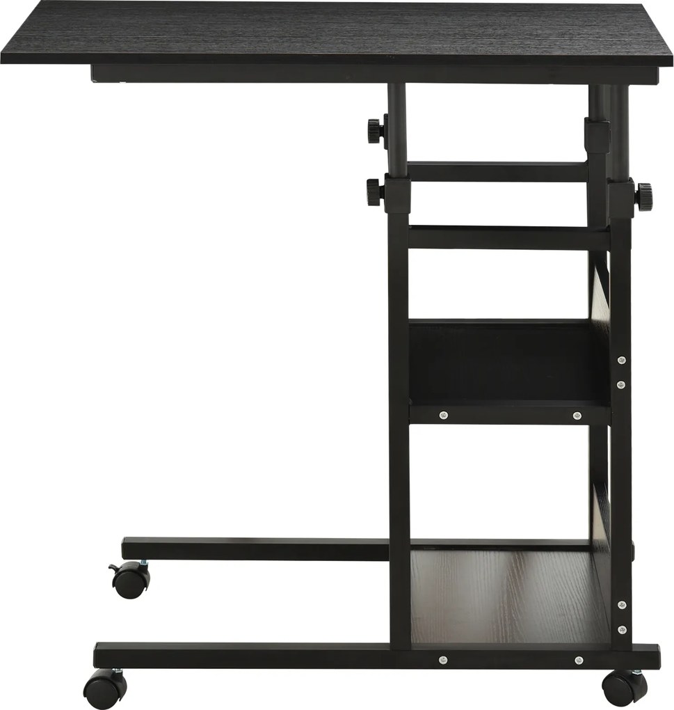 HOMCOM Stolek se Společkami 80x40 cm C-Formovaný Pohovkový Stolek s Nastavitelnou Výškou 3 Úrovně 72-82 cm Kovový Rám pro Obývací Pokoj a Kuchyni Čer…