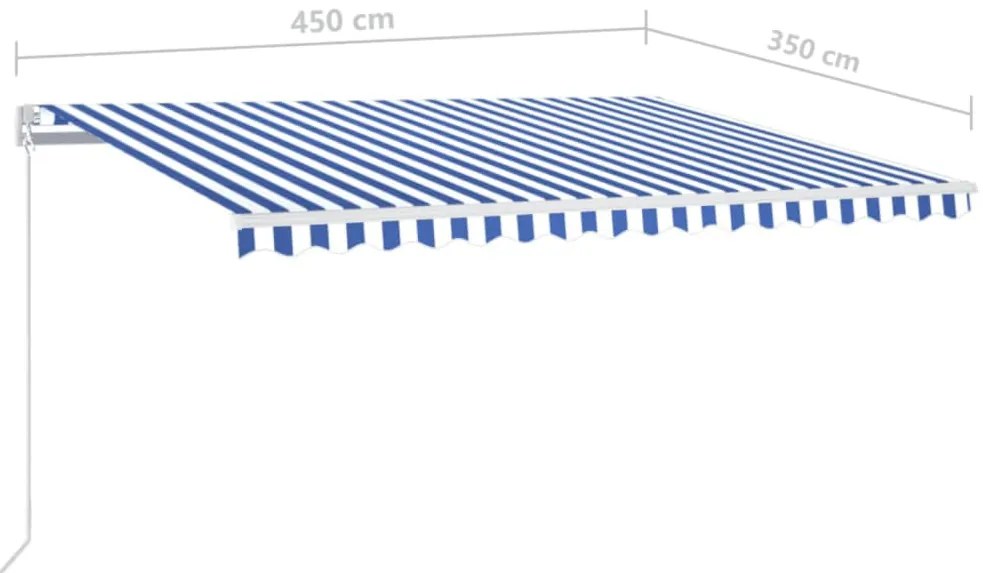 vidaXL Marketos Ručně zatahovací markýza s LED světlem 450 x 350 cm modrobílá