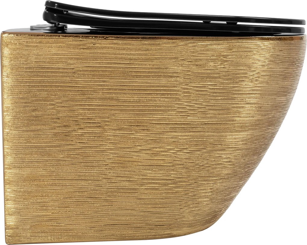 Závěsná WC mísa Rea Carlo Mini Tornado Black Brush Gold