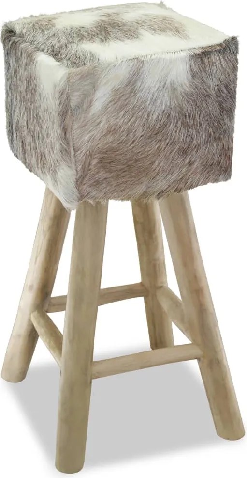Barová stolička kozí kůže a masivní teak 244543