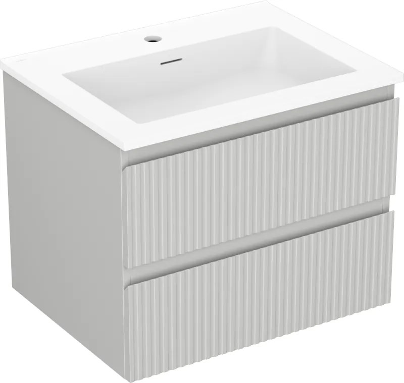 Mexen Rivel, koupelnová skříňka 60 cm s umyvadlem Otis, 2 zásuvky, drážkovaná, šedá matná/bílá, 91A20-06047-2-BFF62-W18M01