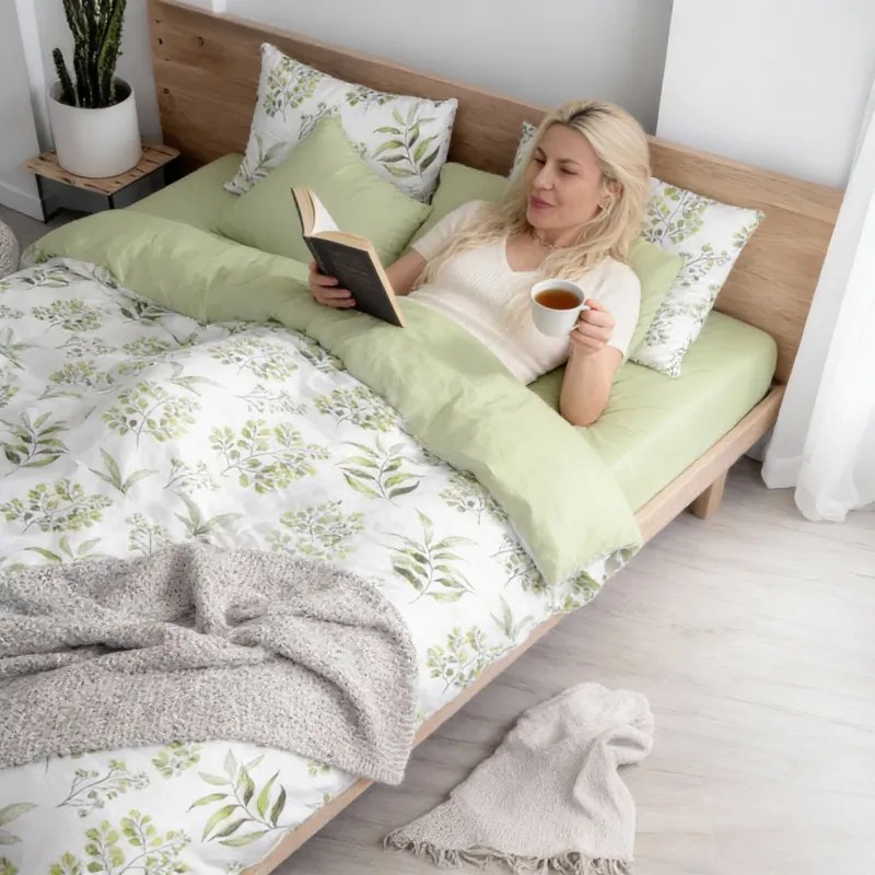 Ervi Bavlněné povlečení oboustranné - Zelená harmonie/světle olivové