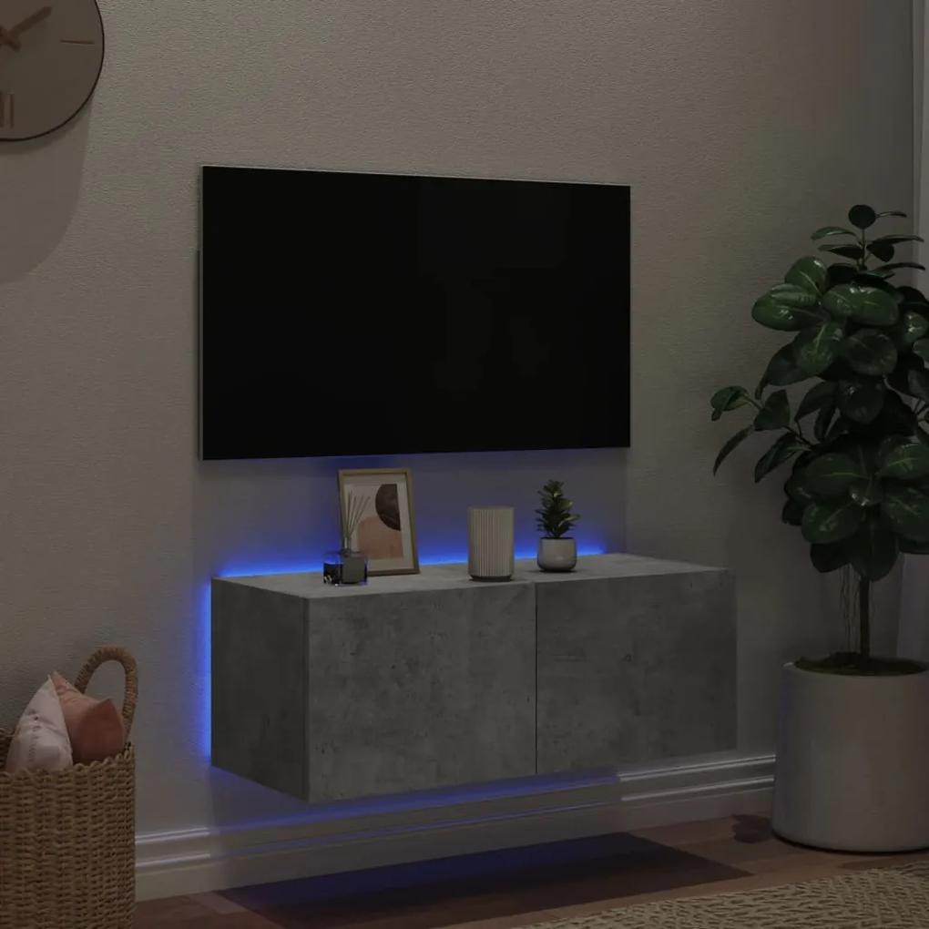 Nástěnná TV skříňka s LED osvětlením betonově šedá 80x35x31 cm