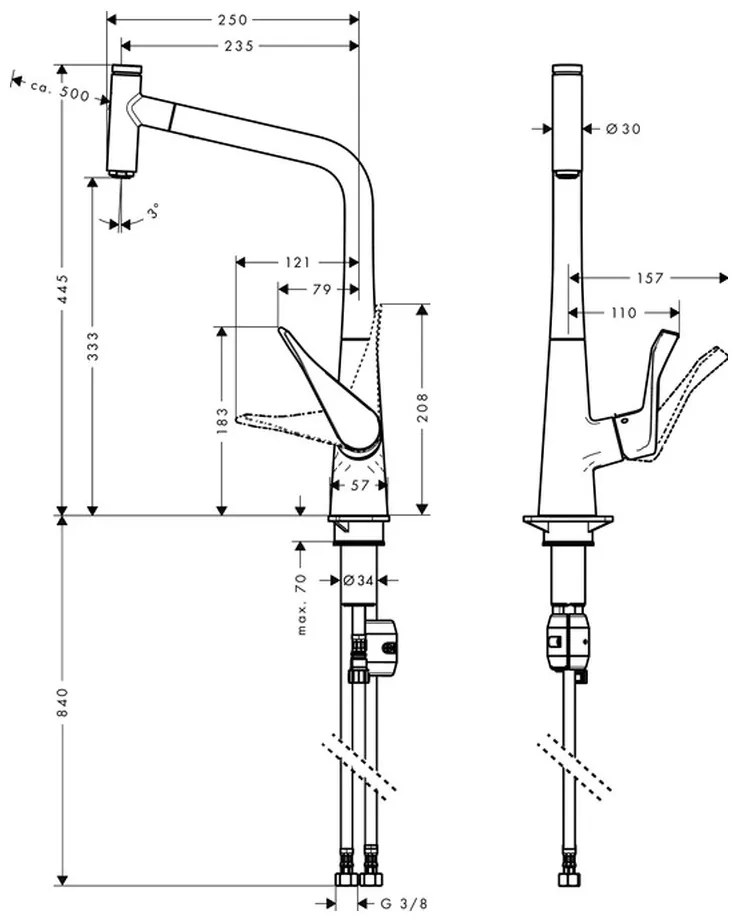 Hansgrohe Metris Select 320 - páková dřezová baterie s vytahovacím výtokem, vzhled nerezu 14884800