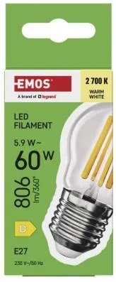 Emos lighting LED žárovka Filament Mini Globe / E27 / 5,9 W (60 W) / 806 lm / teplá bílá 1525743211