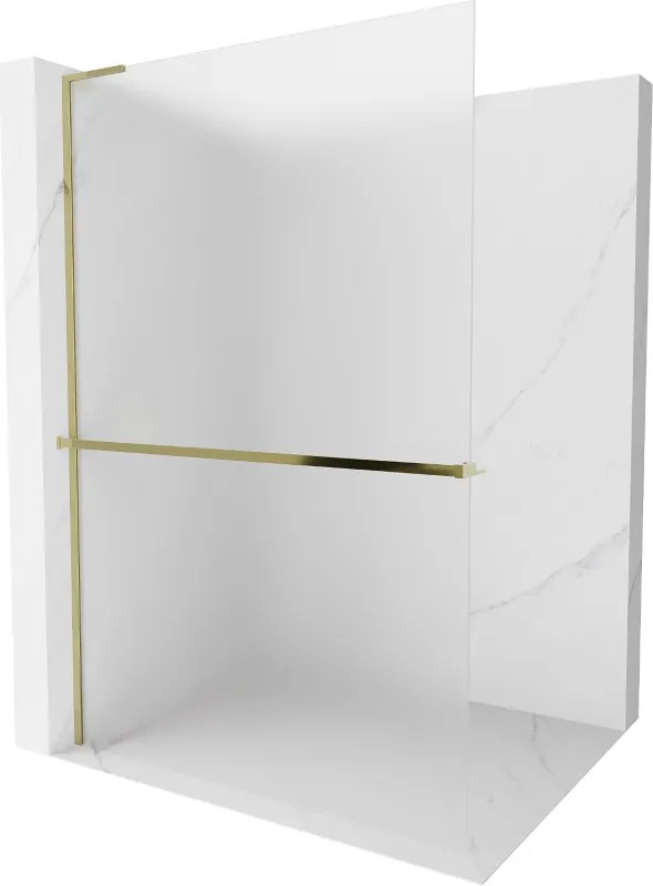 Mexen Kioto+ L, sprchová zástěna Walk-In s poličkou a věšákem 100 x 200 cm, 8mm sklo námraza, zlatý lesklý profil, 800-100-123-50-30