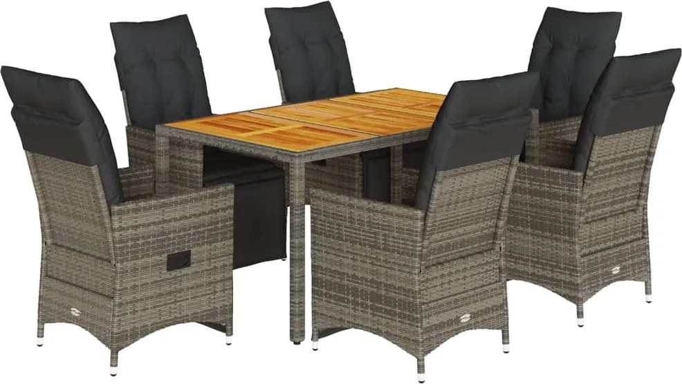 7dílný zahradní bistro set s poduškami šedý polyratan 3276888