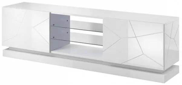 Televizní stolek s LED RGB osvětlením 200 cm LIMA - bílý / lesklý bílý