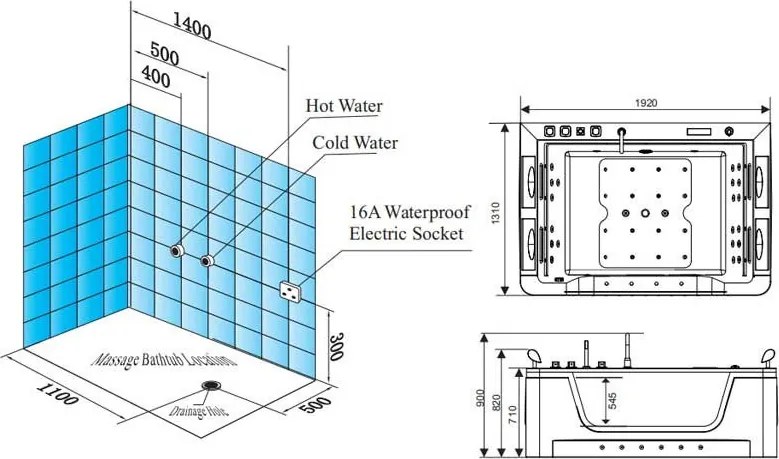 Terra Hydromasážní vířivá vana Zefir 934 192x131 s ohřevem vody, bílá/teakové dřevo