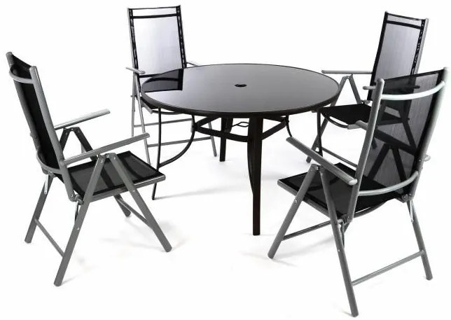 Garthen 46974 Zahradní set - 4 polohovatelné židle a stůl - černá