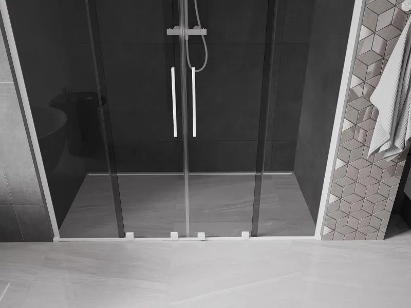 Mexen Velar L Duo, posuvné sprchové dveře do otvoru 200 cm, 8mm šedé sklo, bílá matná, 871-200-003-42-20