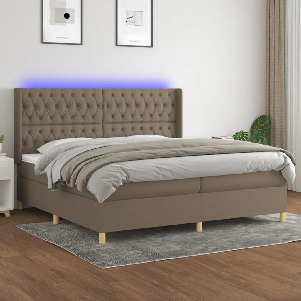 Box spring postel s matrací a LED taupe 200x200 cm textil 3139145
