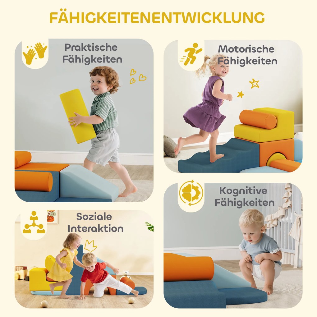 AIYAPLAY 9dílná sada měkkých stavebnic, měkké bloky pro stavění a hraní, vnitřní hrací sada pro batolata, pěna, barevná