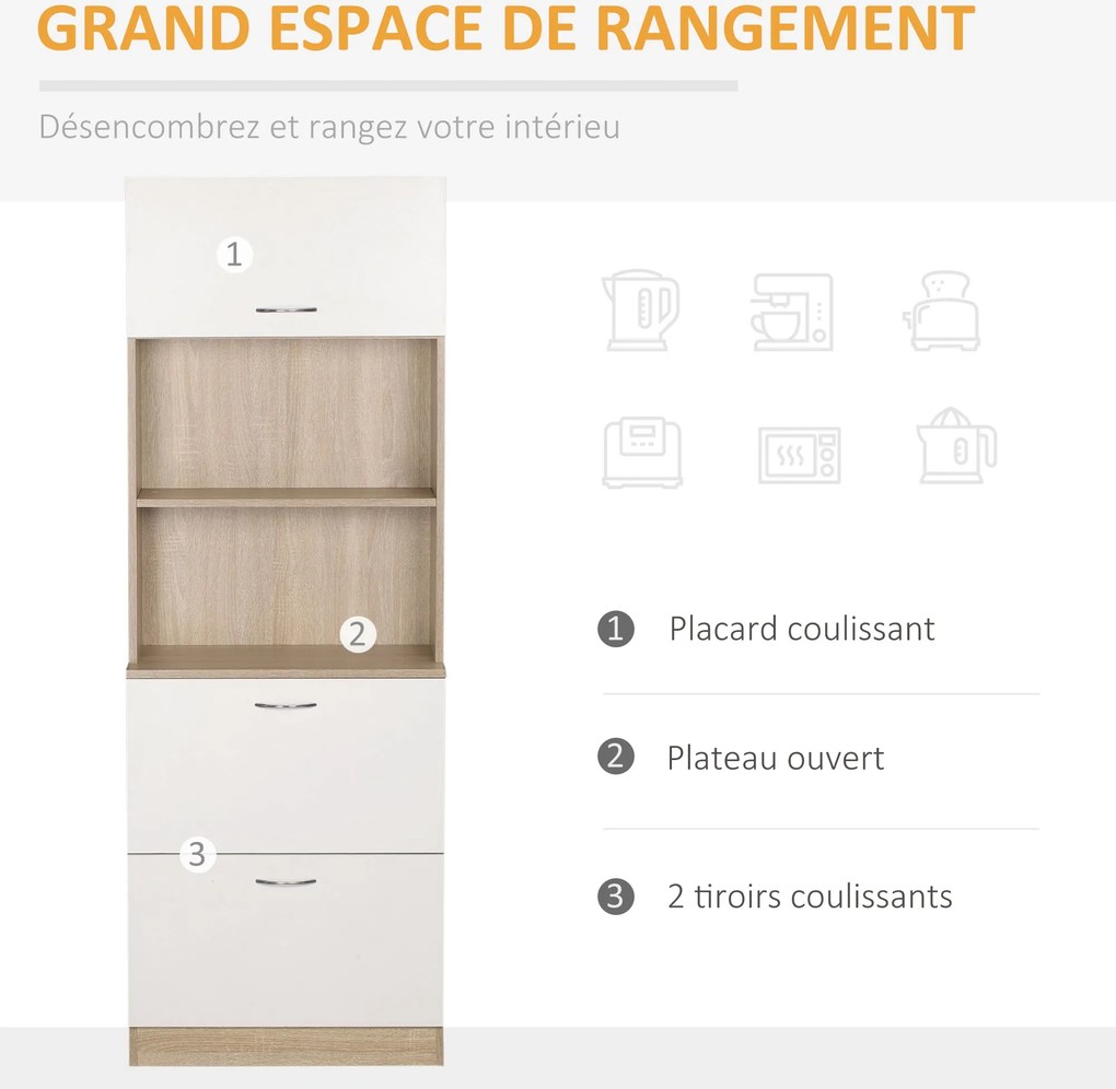 HOMCOM Kuchyňská Buffet Skříň s Více Úložným Prostorem 2 Zásuvky 1 Skříň + Velký Stůl 60 x 38 x 168 cm Bílá MDF