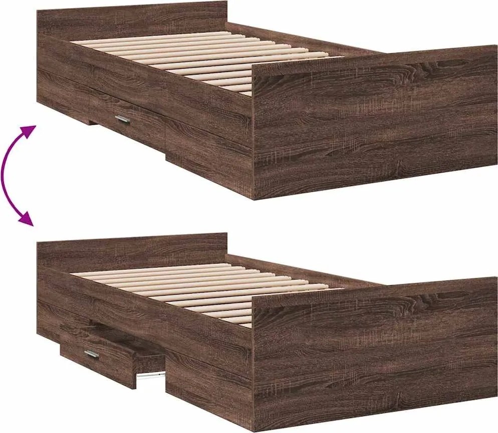 Rám postele se zásuvkami hnědý dub 75 x 190 cm kompozitní dřevo 3280355