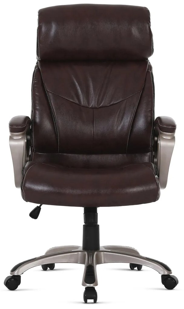 Kancelářská židle, tmavě hnedá koženka, plast v barvě champagne, kolečka pro tvrdé podlahy - KA-Y284 BR