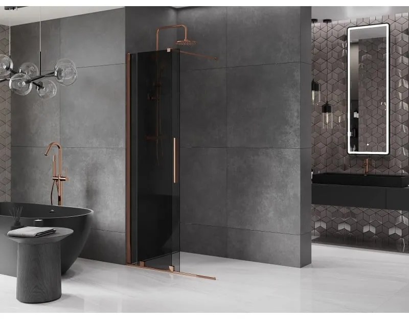 Mexen Velar, sprchová zástěna s posuvnými dveřmi Walk-in 70 x 200 cm, 8mm šedé sklo, růžové zlato, 871-070-000-43-60