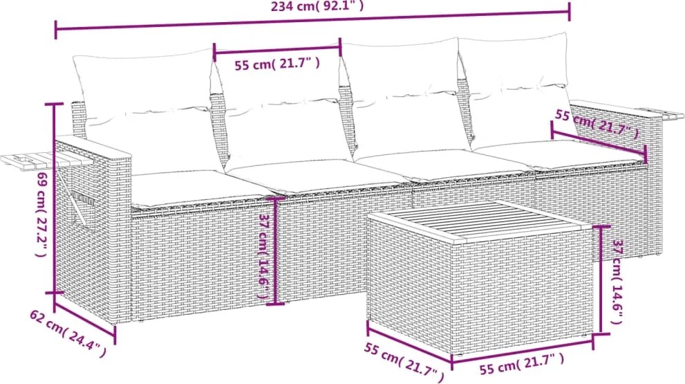 5dílná zahradní sedací souprava s poduškami černá polyratan 3259018