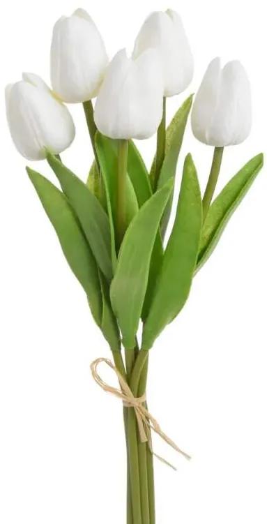 Umělé pěnové tulipány bílé- 32 cm, svazek 5 ks