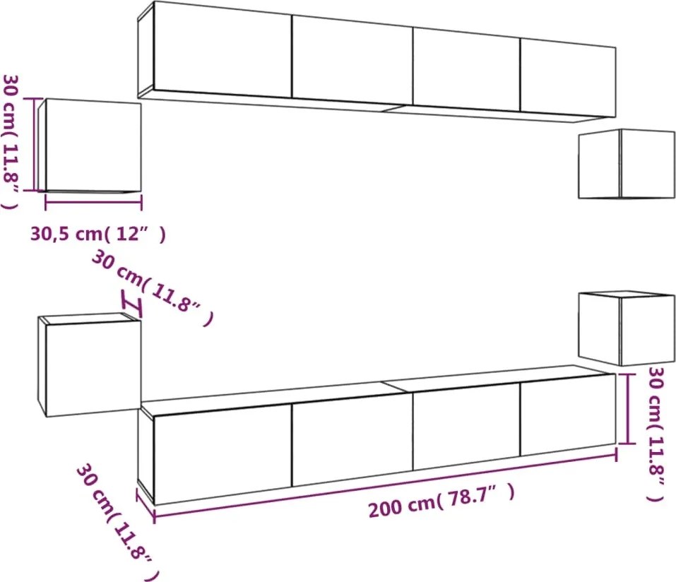 vidaXL 8dílný set TV skříněk kompozitní dřevo [3114224] Barva: šedá sonoma