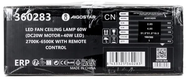 Aigostar - LED Stmívatelný stropní ventilátor LED/40W/230V 2700-6500K + DO bílá
