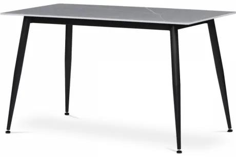 Jídelní stůl 130x70 x76 slinutý kámen matný mramor, černé kovové nohy HT-403M GREY