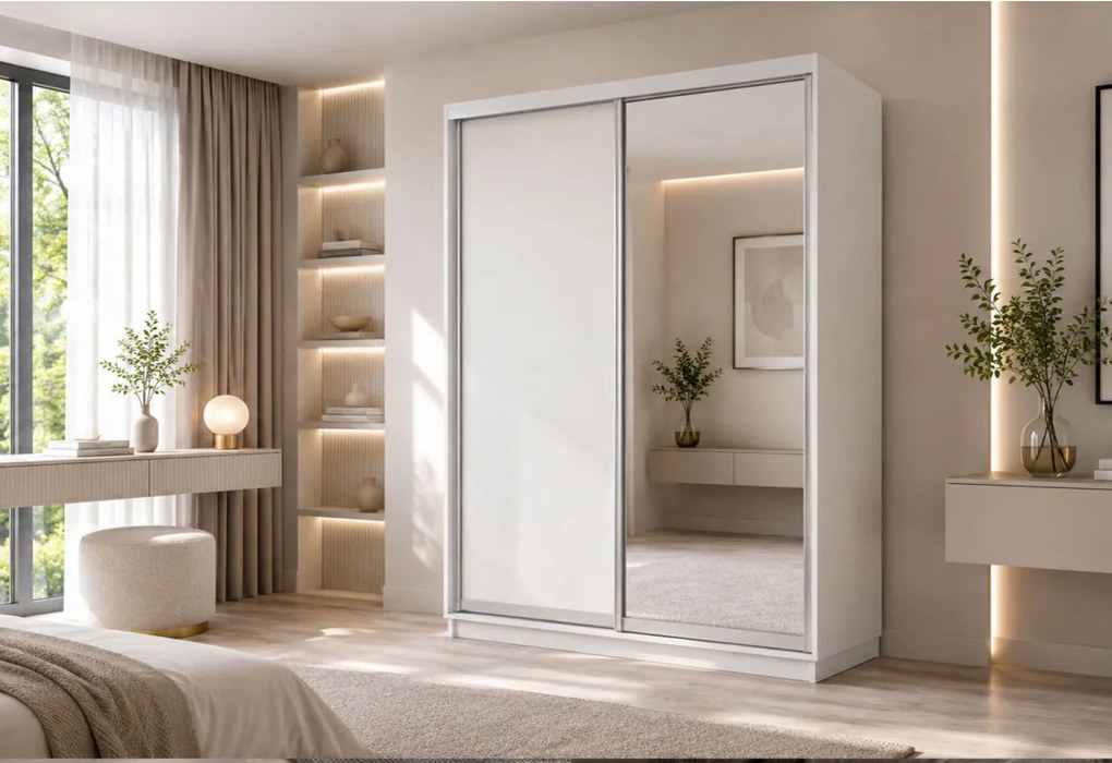 Skříň s posuvnými dveřmi 1800x2400x600 1LTD 1 Zrcadlo Nymphea Alba, profil stříbrný