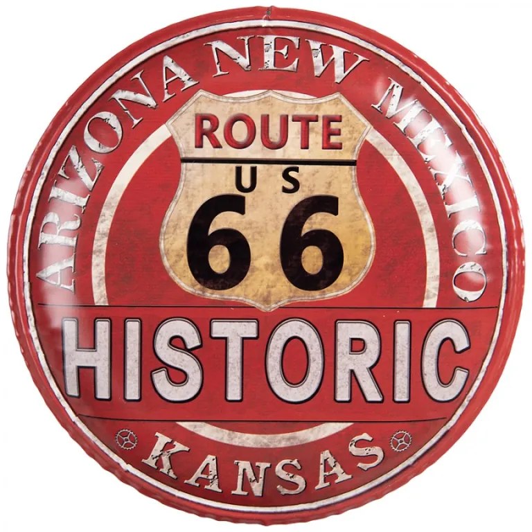 Červená nástěnná kovová cedule na zeď Route 66 – 35x2 cm