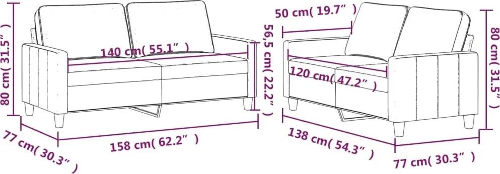 vidaXL 2dílná sedací souprava s poduškami samet [3201505] Barva: světle šedá