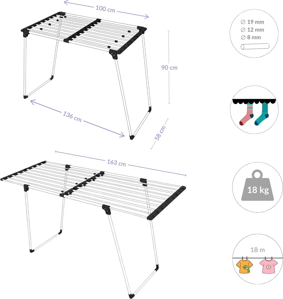 Teleskopický sušák na prádlo, 100-163 cm, LALEA