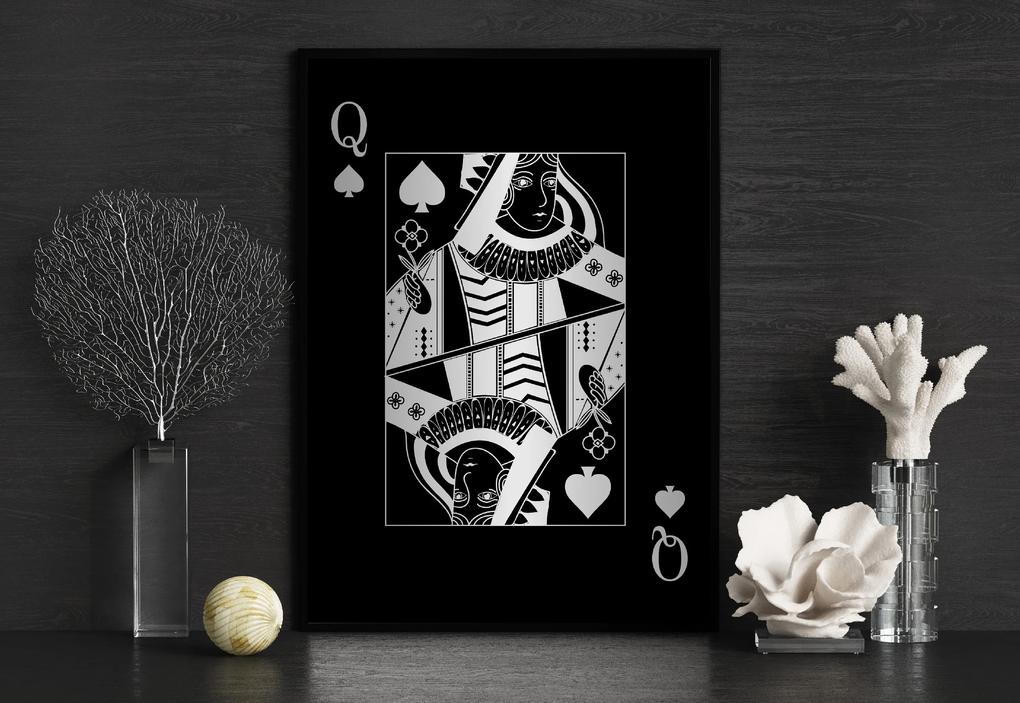 Pixada Queen of spades Silver - motivační obraz Velikost: B2 - 50x70 cm, Volba rámu: s bílým rámem